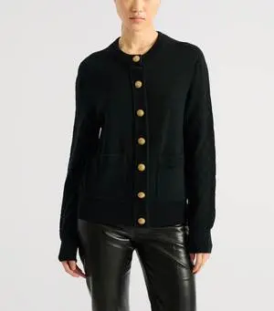 Balmain Merino Wool Cardigan With Lion Chain Buttons - Black