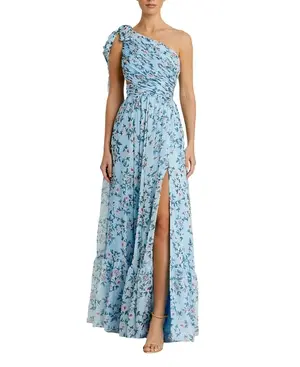 Mac Duggal One Shoulder Floral Chiffon Gown - Aqua Multi
