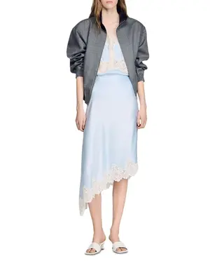 Sandro Asymmetric Satin Skirt - Blue Ecru