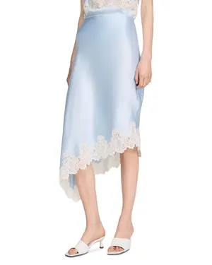 Sandro Asymmetric Satin Skirt - Blue Ecru