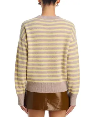 Aqua Cashmere Brushed Stripe Crewneck Sweater