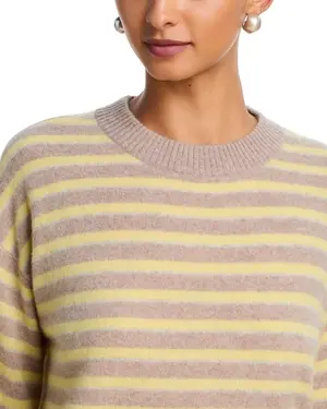 Aqua Cashmere Brushed Stripe Crewneck Sweater