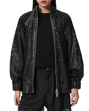 ALLSAINTS Perforated Leather Bomber Jacket - Black