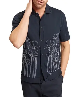 Ted Baker London Actton Embroidered Floral Shirt - Navy