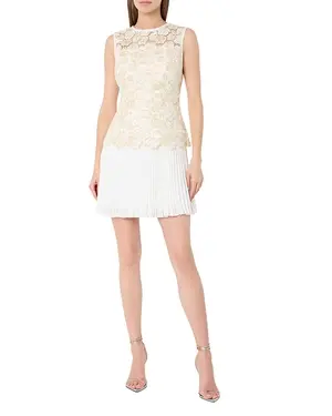 MILLY Maggie Pleated Mini Dress - Ecru
