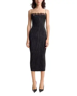 FFORME Lumi Long Pleated Dress With Lace Trim - Black