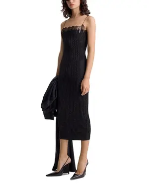 FFORME Lumi Long Pleated Dress With Lace Trim - Black