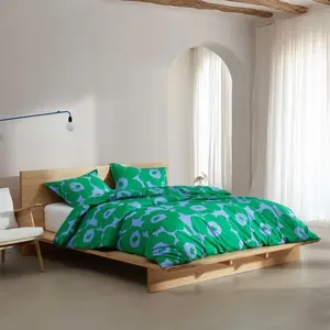 Marimekko Unikko Cotton Reversible 3 Piece Duvet Cover Set, King - Green/blue