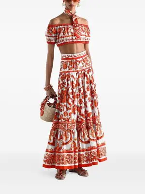 Dolce & Gabbana Maiolica Print Off-the-shoulder Cotton Poplin Top - Multicolor