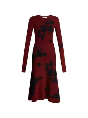 Erdem Jacquard-knit Long-sleeve Dress - Red