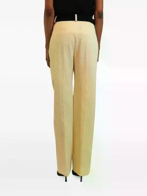 Victoria Beckham Belted Seersucker-texture Trousers