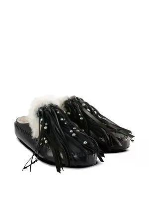 ANN DEMEULEMEESTER Fringe Detail Shearling Lined Mules