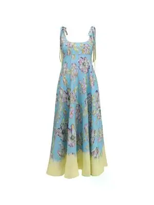 ALEMAIS Jerry Floral-print Linen Midi Dress - Blue