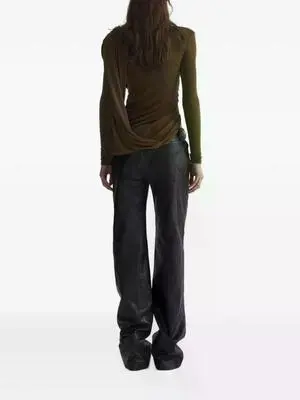 MUGLER Wool Jersey Cascade Sleeves Top - Green