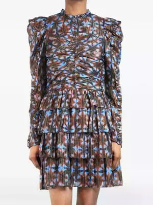 Ulla Johnson Ruffled Geometric Print Mini Dress - Brown