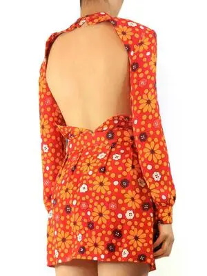 Saint Laurent Backless Mini Dress With Floral Print