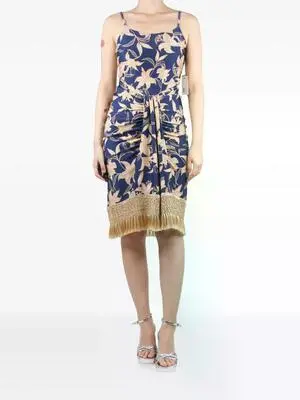 PatBO Floral Print Fringe Dress - Blue