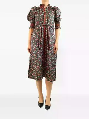 Muzungu Sisters Cherry-print Belted Midi Dress