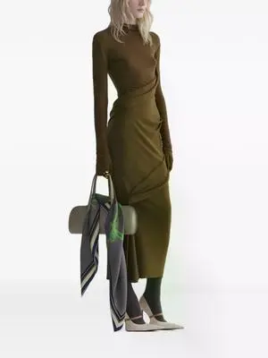 MUGLER Draped Turtleneck Midi Dress - Brown