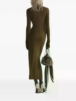 MUGLER Draped Turtleneck Midi Dress - Brown