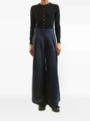 ANDRES OTALORA Navy Pleated Wide-leg Trousers
