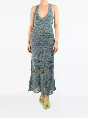 Escvdo Crochet Knit Midi Dress - Blue