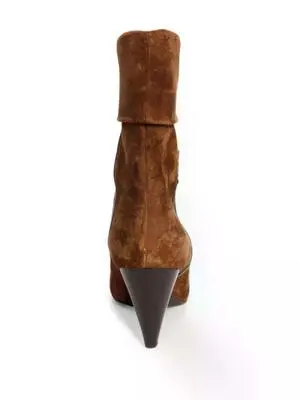 Saint Laurent Suede Ankle Boots With Logo Plaque