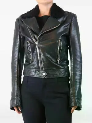Balenciaga Shearling Collar Biker Jacket - Black