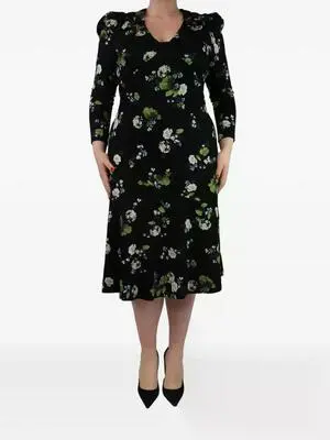 Erdem Floral Print Long Sleeve Midi Dress - Black