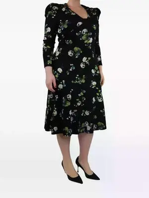 Erdem Floral Print Long Sleeve Midi Dress - Black