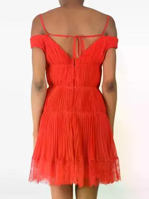 SELF-PORTRAIT Pleated Lace-trim Sweetheart Neck Mini Dress
