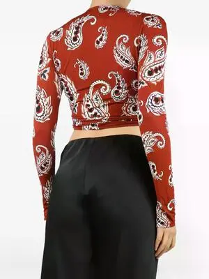 Rabanne Paisley Print Long Sleeve Cropped Top