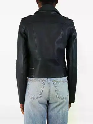 Maje Navy Leather Biker Jacket