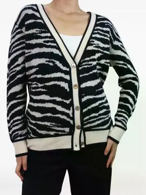 MADELEINE THOMPSON Zebra-patterned V-neck Cardigan
