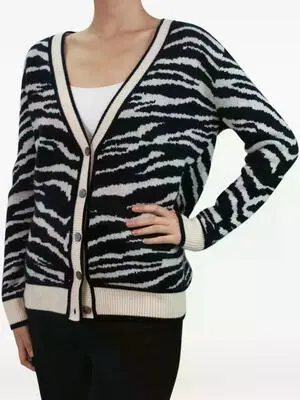 MADELEINE THOMPSON Zebra-patterned V-neck Cardigan