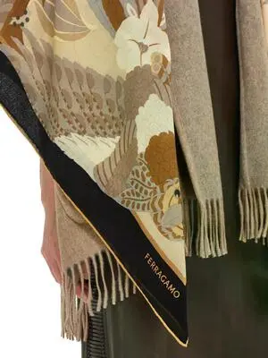 FERRAGAMO Parrots Print Cashmere Shawl - Neutrals