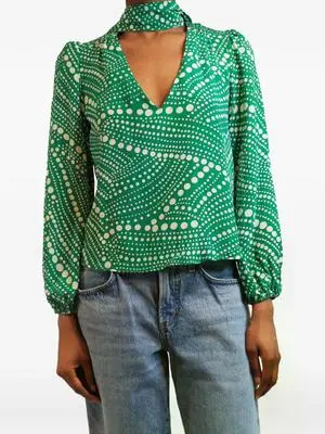 Rixo Polka-dot Silk Blouse - Green