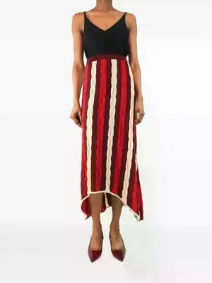 Marni Virgin Wool Striped Knit Midi Skirt - Red