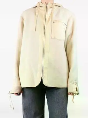 JIL SANDER Cream Wool Hooded Jacket