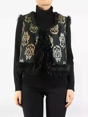 Giambattista Valli Embroidered Feather-trim Gilet - Black