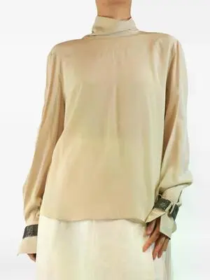 Brunello Cucinelli Silk Blouse With Monili Trim - Neutrals