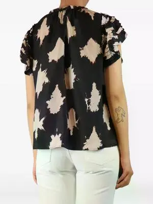 Ulla Johnson Printed Ruffle Sleeve Top - Black