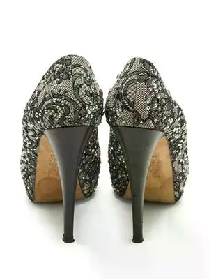 GINA Lace Crystal-embellished Peep-toe Pumps
