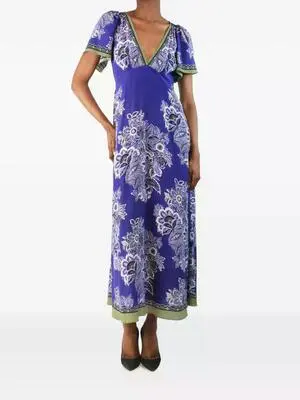Etro Floral Print V-neck Silk Midi Dress - Purple