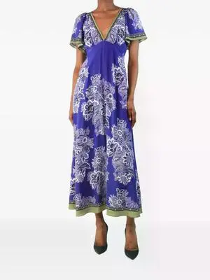 Etro Floral Print V-neck Silk Midi Dress