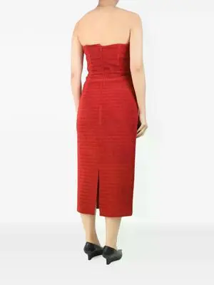 EMILIA WICKSTEAD Shirred Strapless Midi Dress - Red