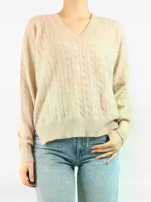 Brunello Cucinelli Cable Knit V-neck Sweater - Neutrals