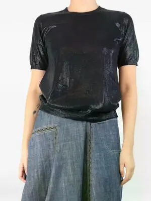 Prada Lurex Knit Crew Neck Short Sleeve Top
