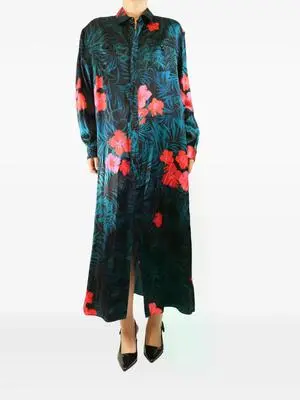 Saint Laurent Floral Print Maxi Shirt Dress - Black