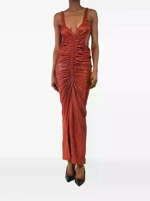 Galvan Ruched Glittered V-neck Dress